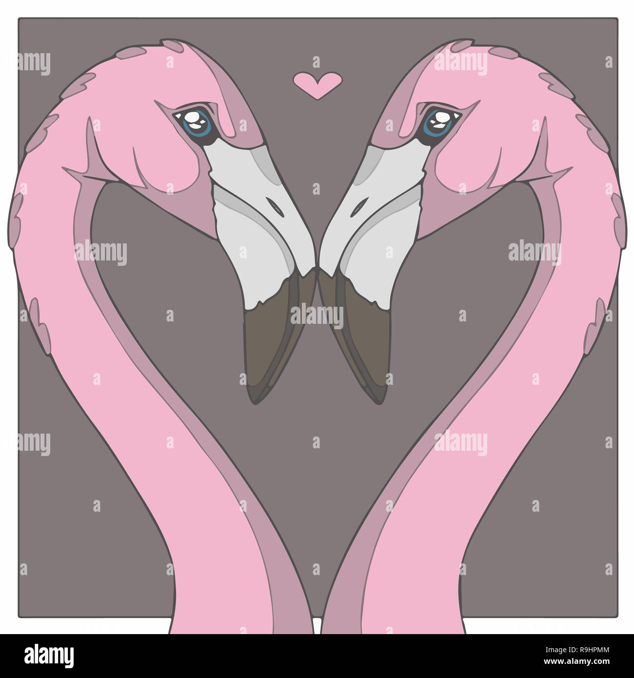 Two pink flamingos shaping a heart graphic vector illustrations Stock ...