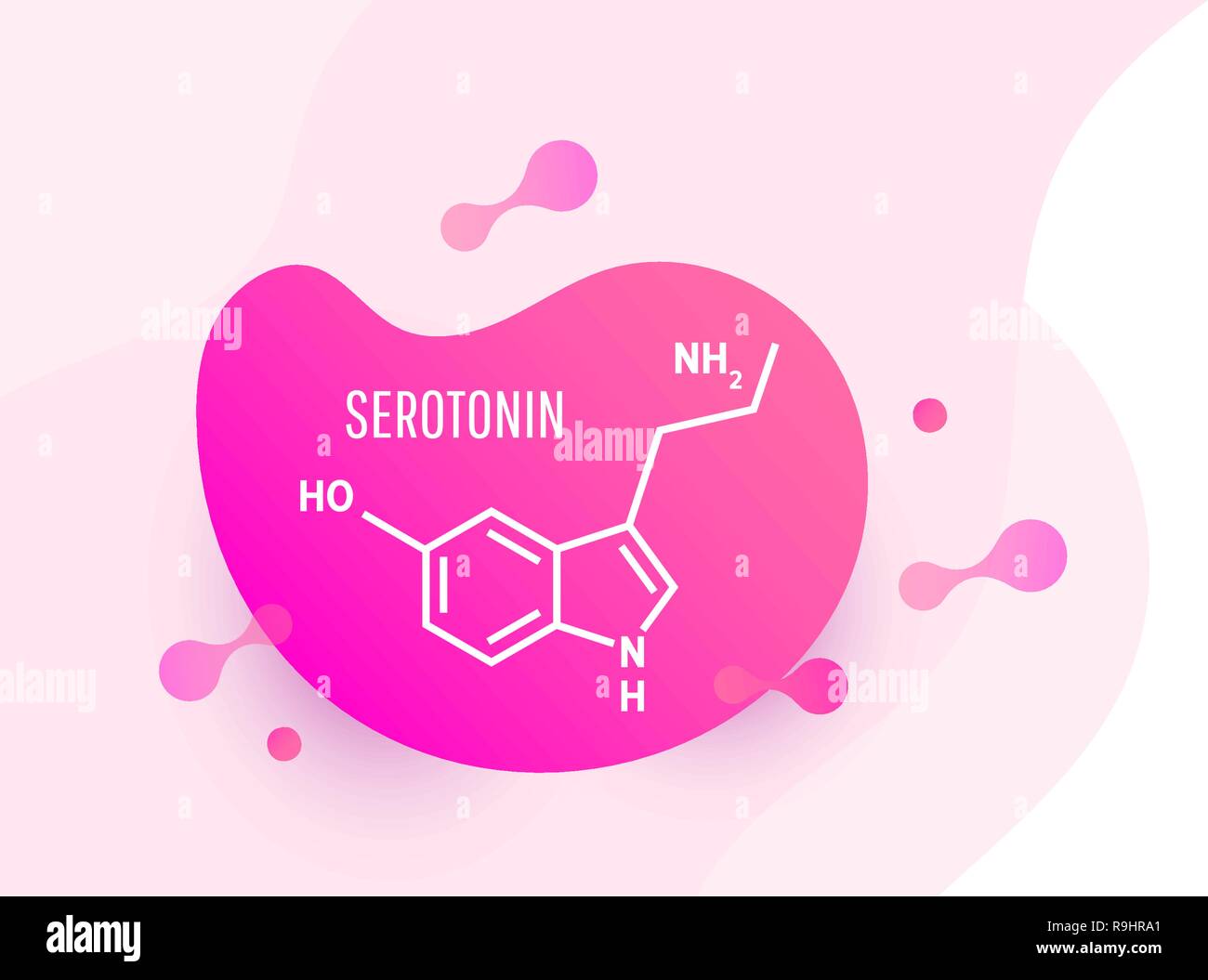 Serotonin hormone structural chemical formula on wave liquid background ...
