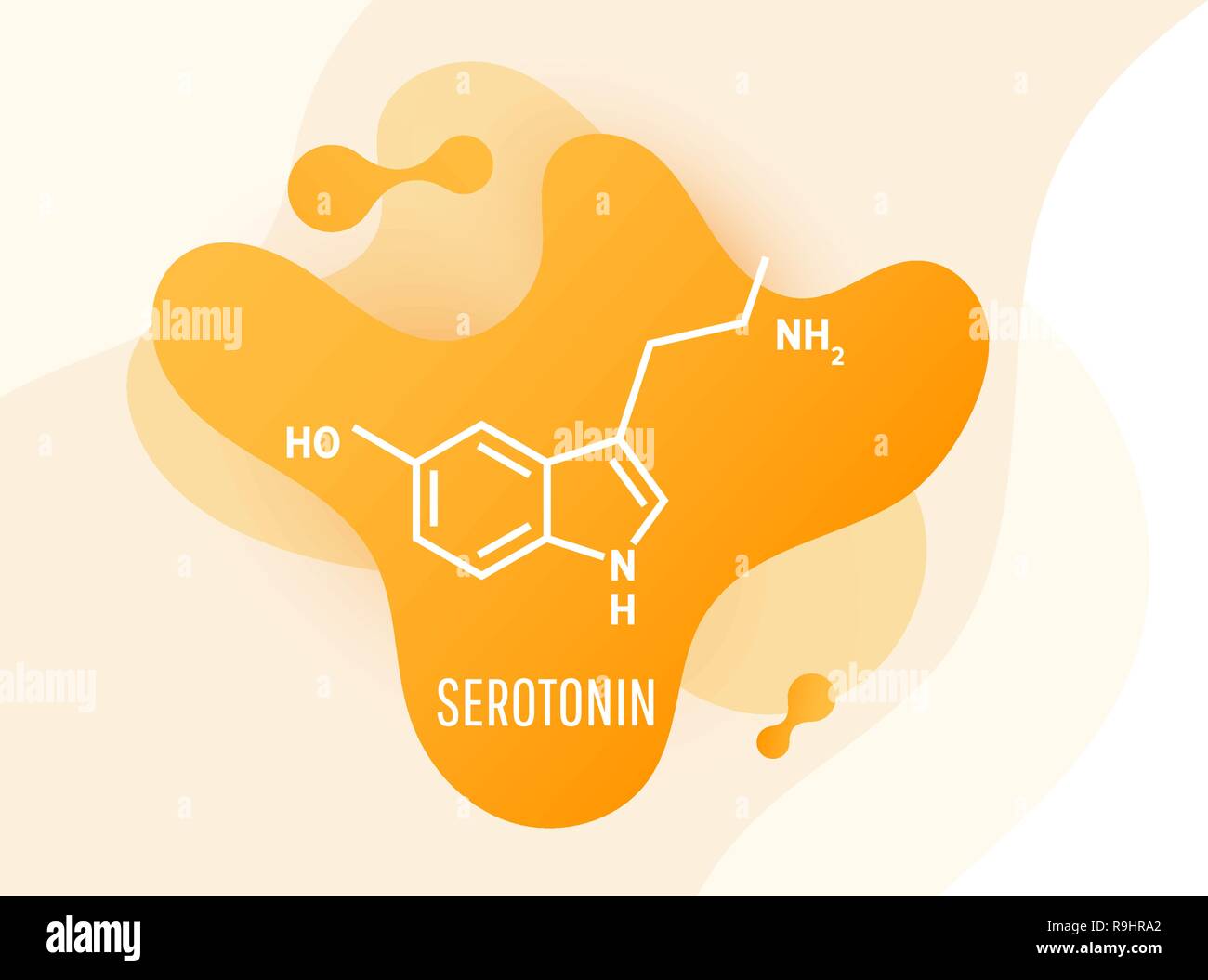 Serotonin hormone structural chemical formula on wave liquid background ...