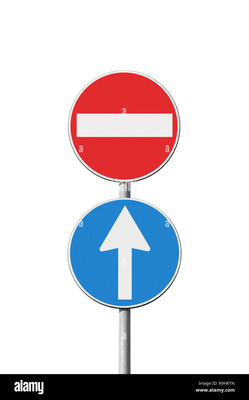 Contradiction concept with road signs - concept image Stock Photo - Alamy