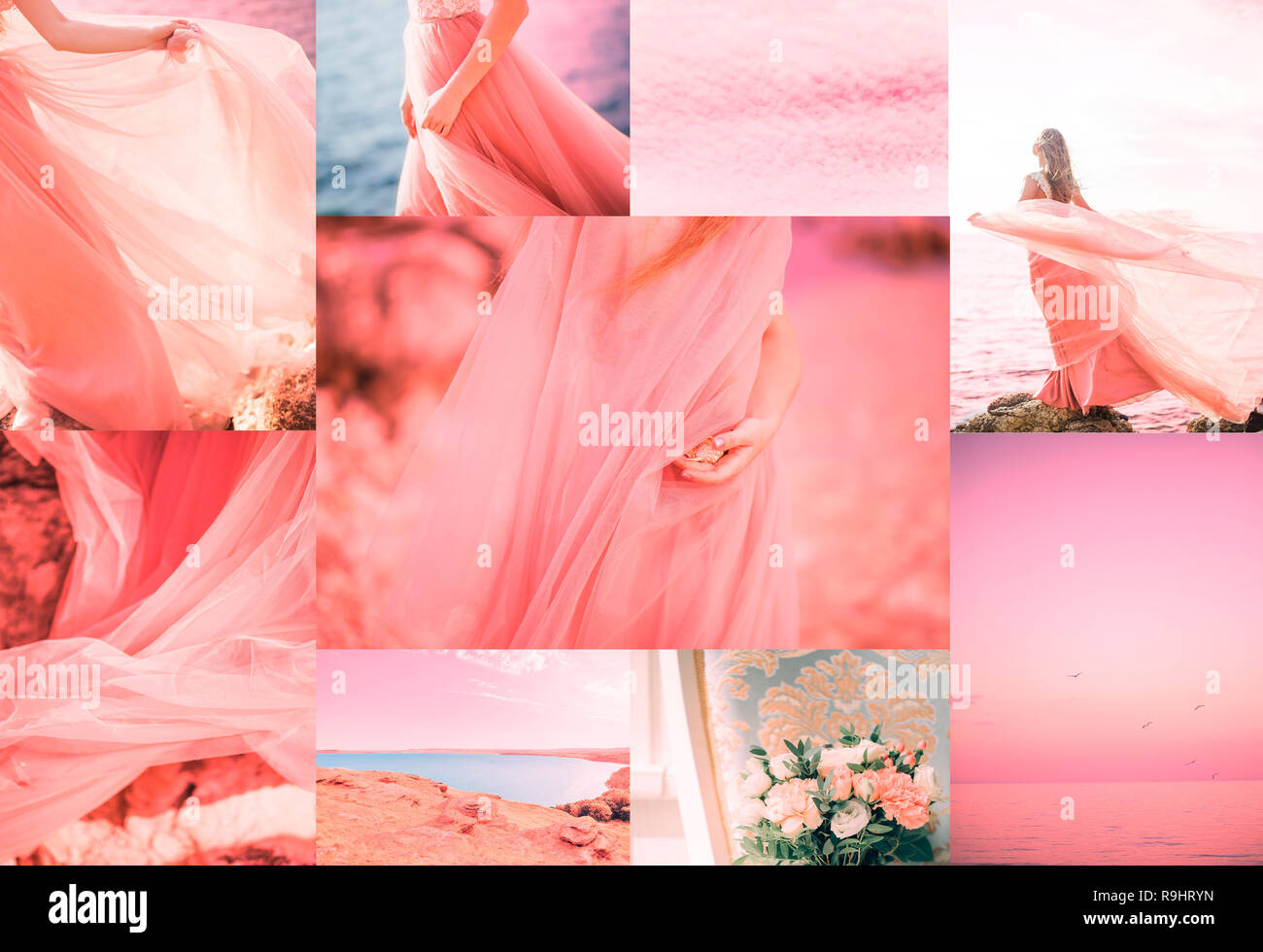 Living Coral color of the Year 2019. Gradient colors palette, collage ...