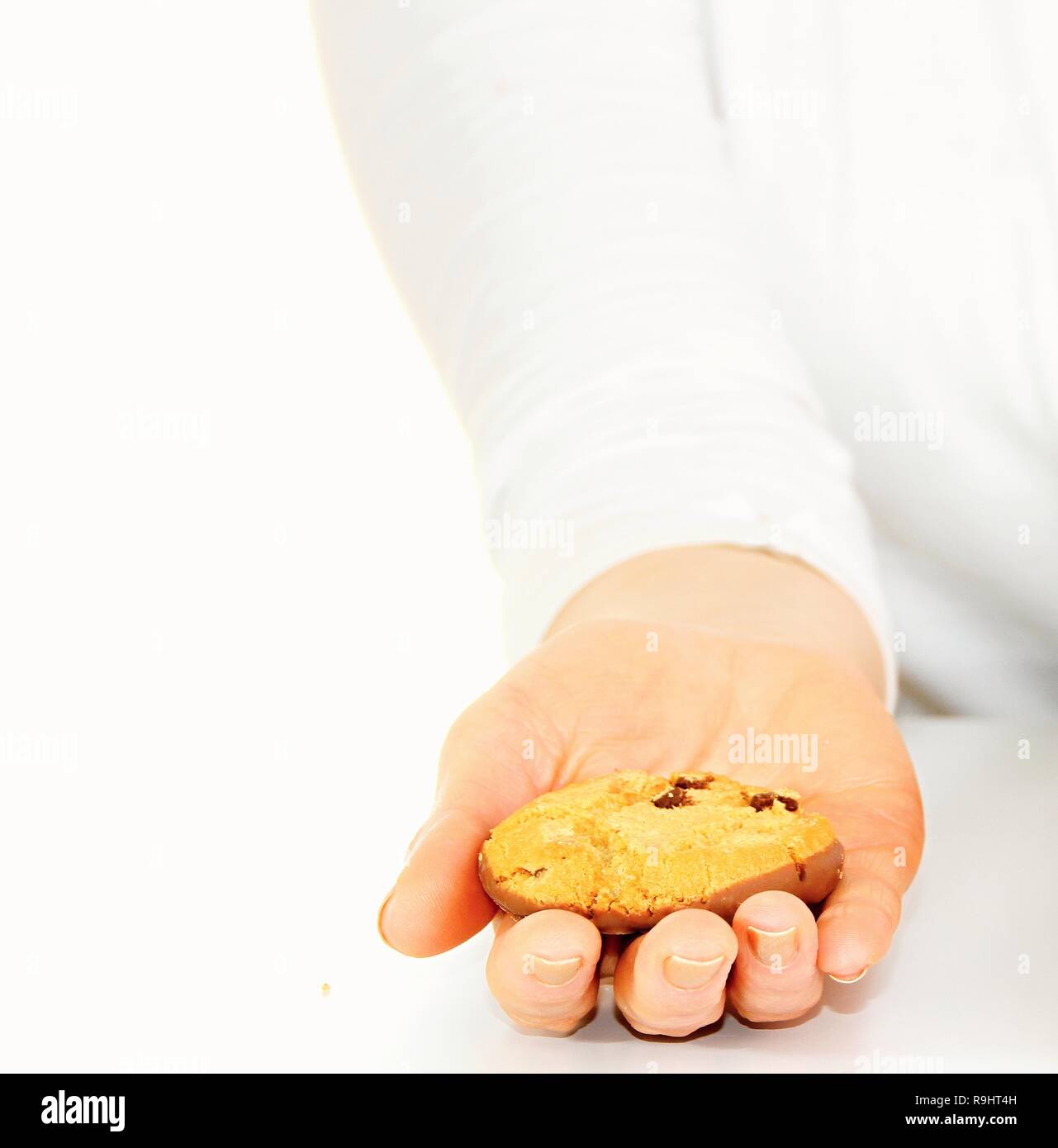 hand gesture saying stop unhealthy eating chocolate cookies stock photo ...