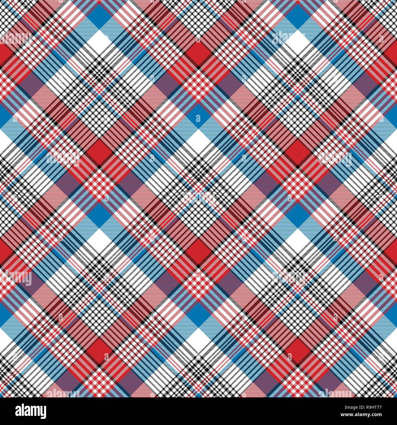Red blue fabric texture check plaid seamless pattern. Flat design ...