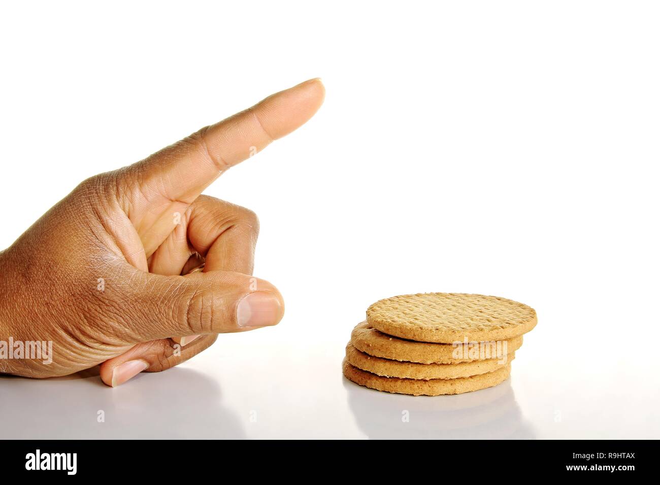 hand gesture saying stop unhealthy eating chocolate cookies stock photo ...