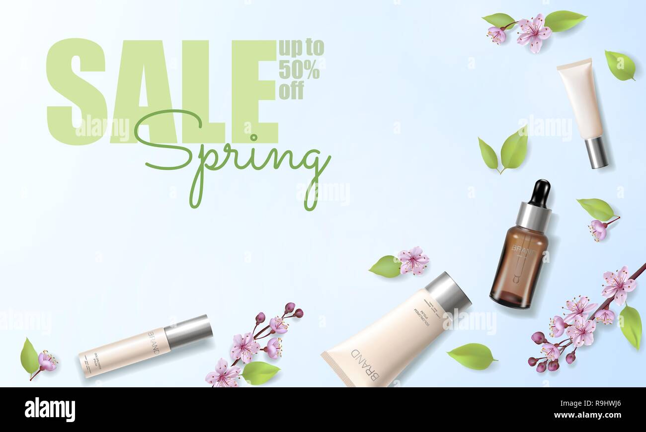Spring sale cherry blossom organic cosmetic ad template. Skincare ...