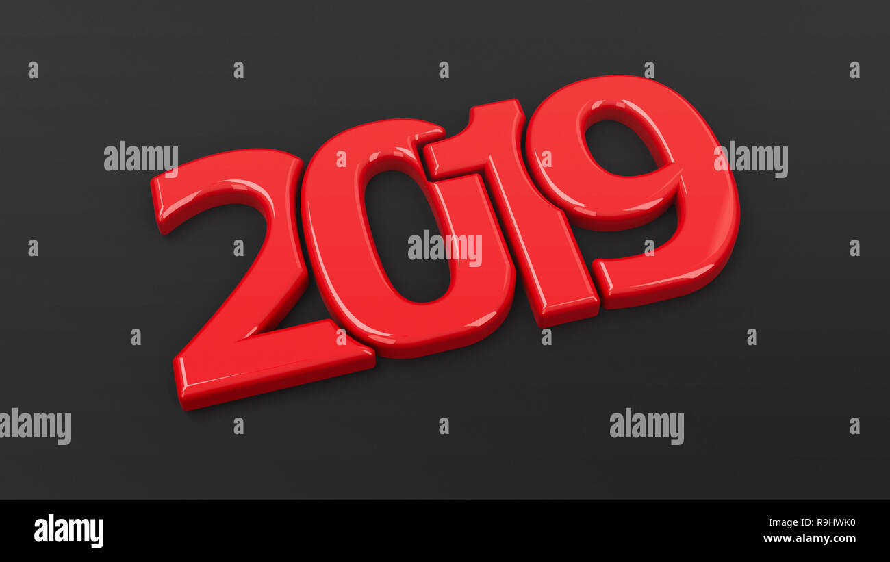 Red 2019 symbol on black background, represents the new year 2019 ...