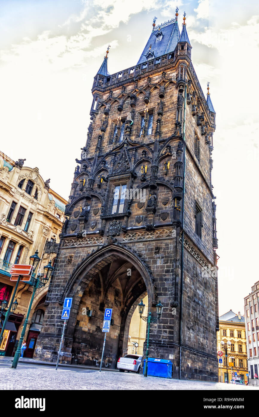 Prague Powder Gate, a gothic tower in the Old City Stock Photo - Alamy