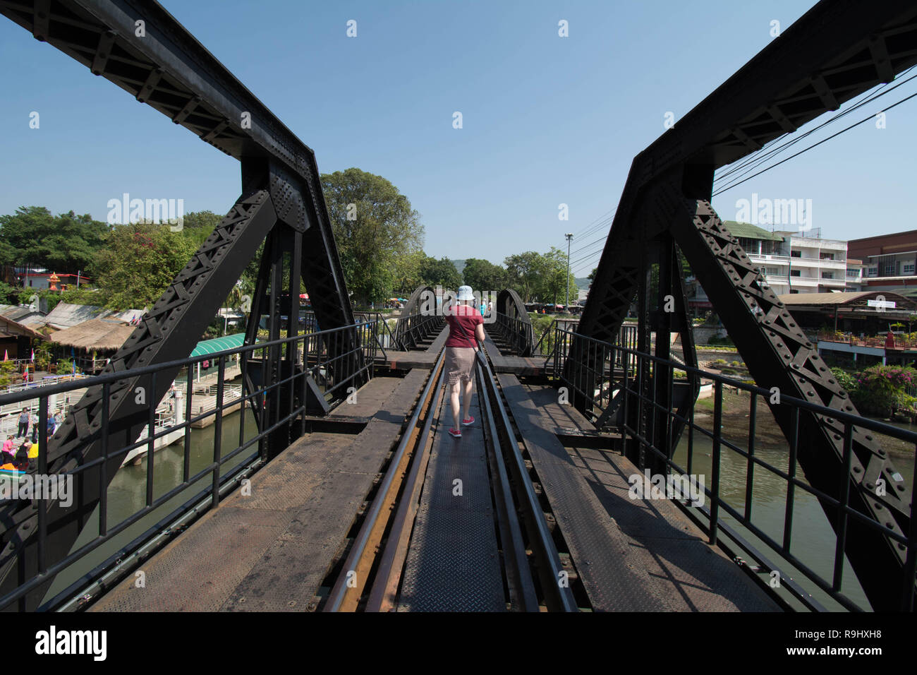Bridge over the River Kwai Thailand railway track tracks rail woman ...