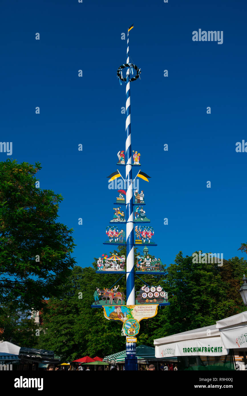 Munich, Germany. August 21, 2018. View of a Bavarian Maypole on ...