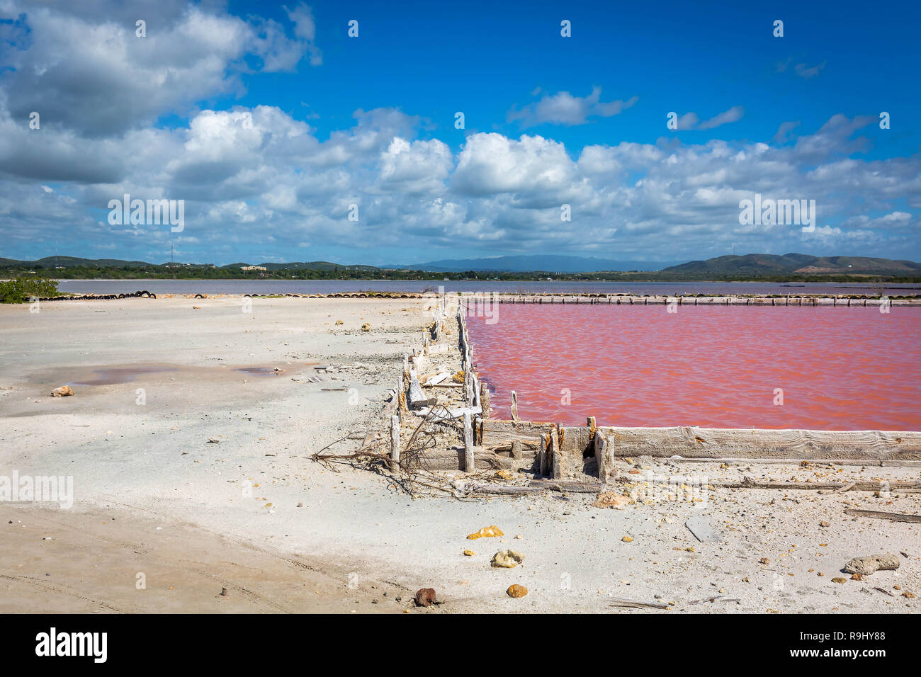 Red salt production in Puerto Rico lake pool Stock Photo - Alamy