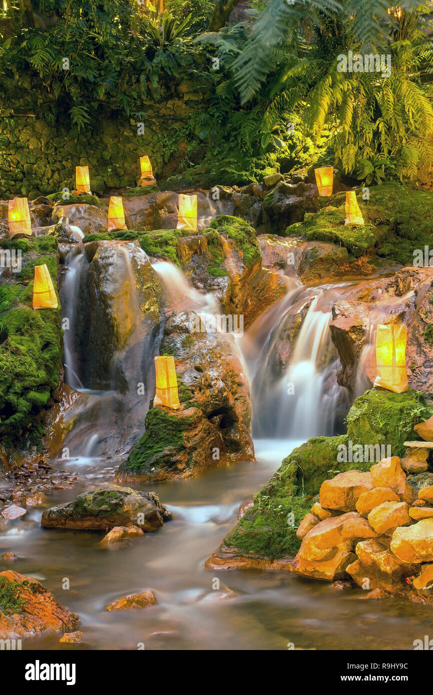 refreshing natural landscape with a waterfall that looks beautiful in a ...