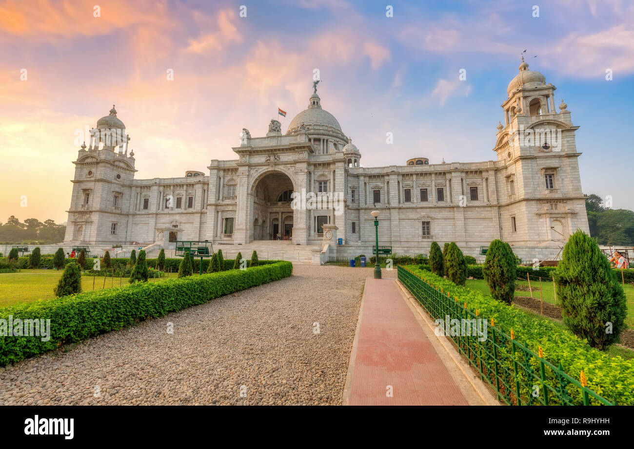 Historic Victoria Memorial Kolkata with adjoining garden and pathway ...