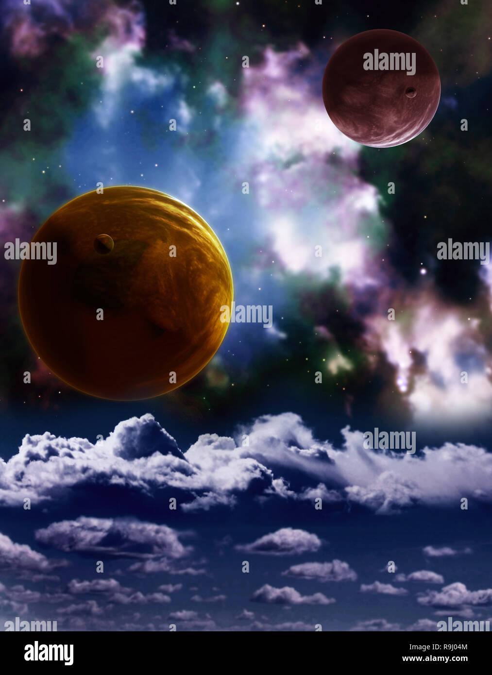 A beautiful space scene with planets and nebula Stock Photo - Alamy