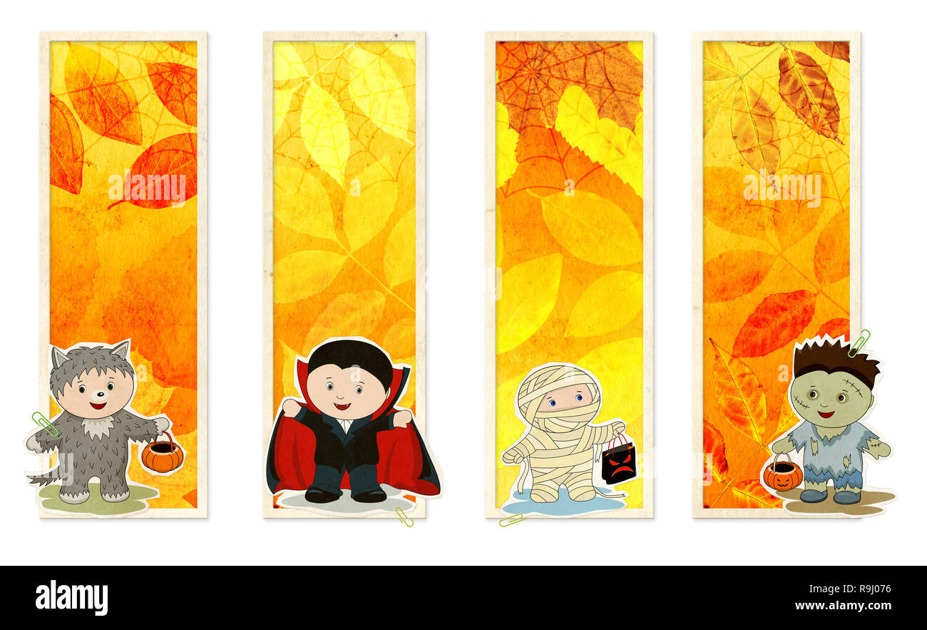 Collection of grunge Halloween banners. Zombie, mummy, werewolf and ...