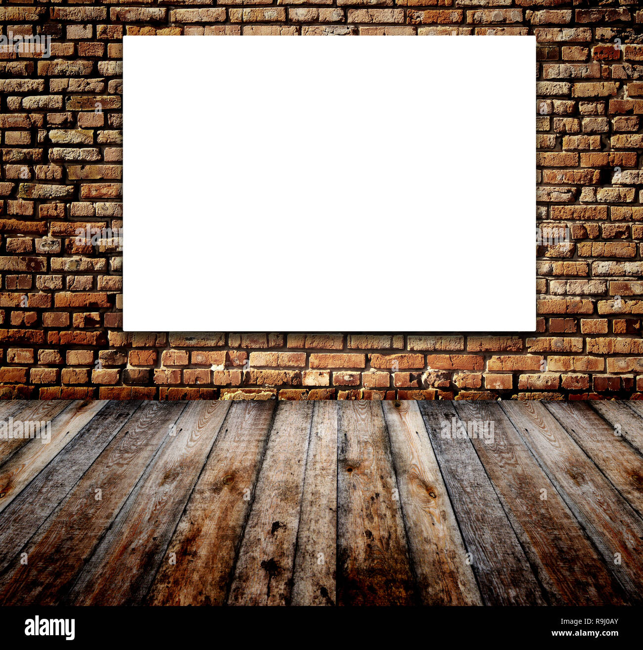 Old room with white screen on brick wall Stock Photo - Alamy