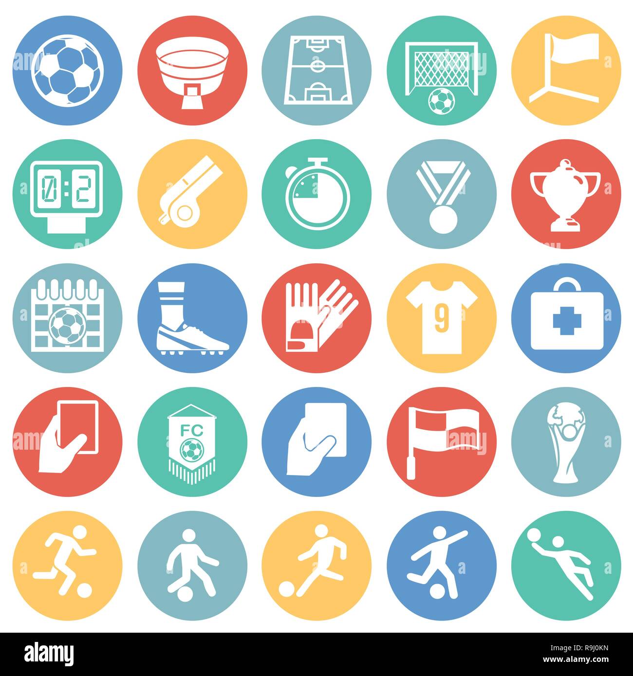 Soccer icons set on color cirles background for graphic and web design ...