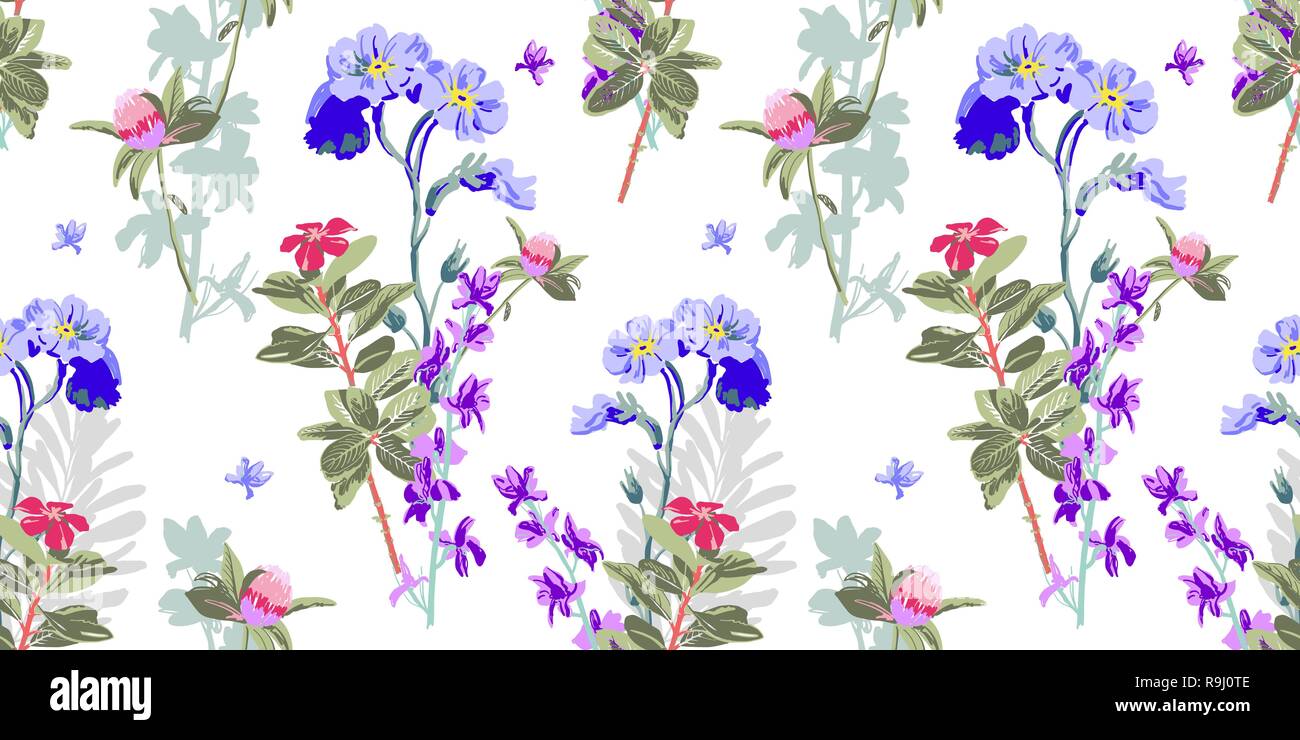 hand drawing seamless floral pattern - wild flower Stock Vector Image ...