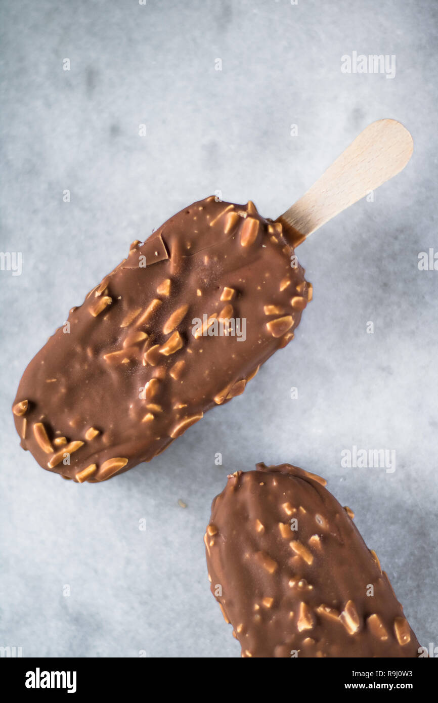chocolate almond ice cream - pastry and sweet food styled concept ...