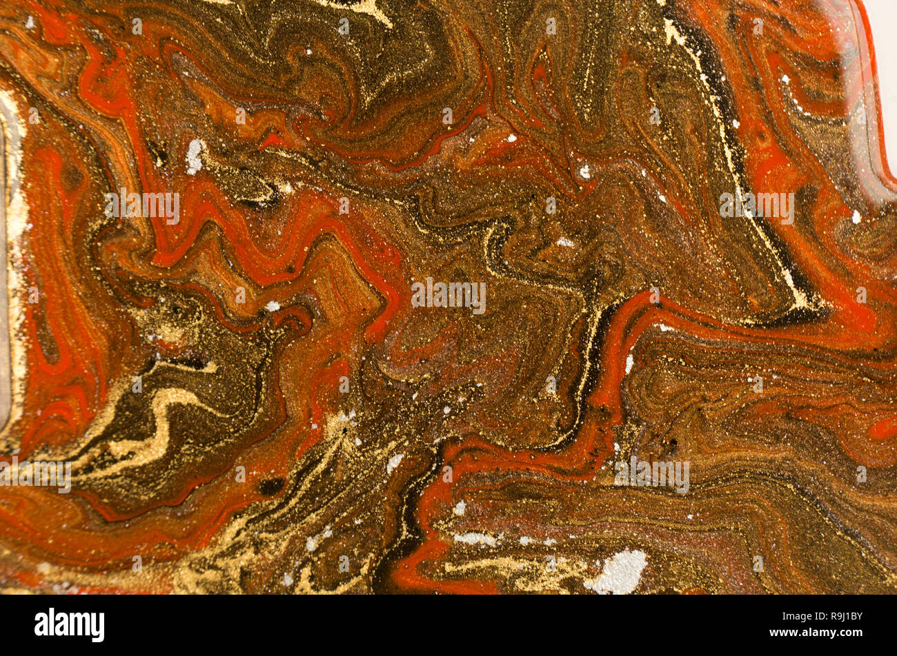 Gold marbling texture design. Red and golden marble pattern. Fluid art ...