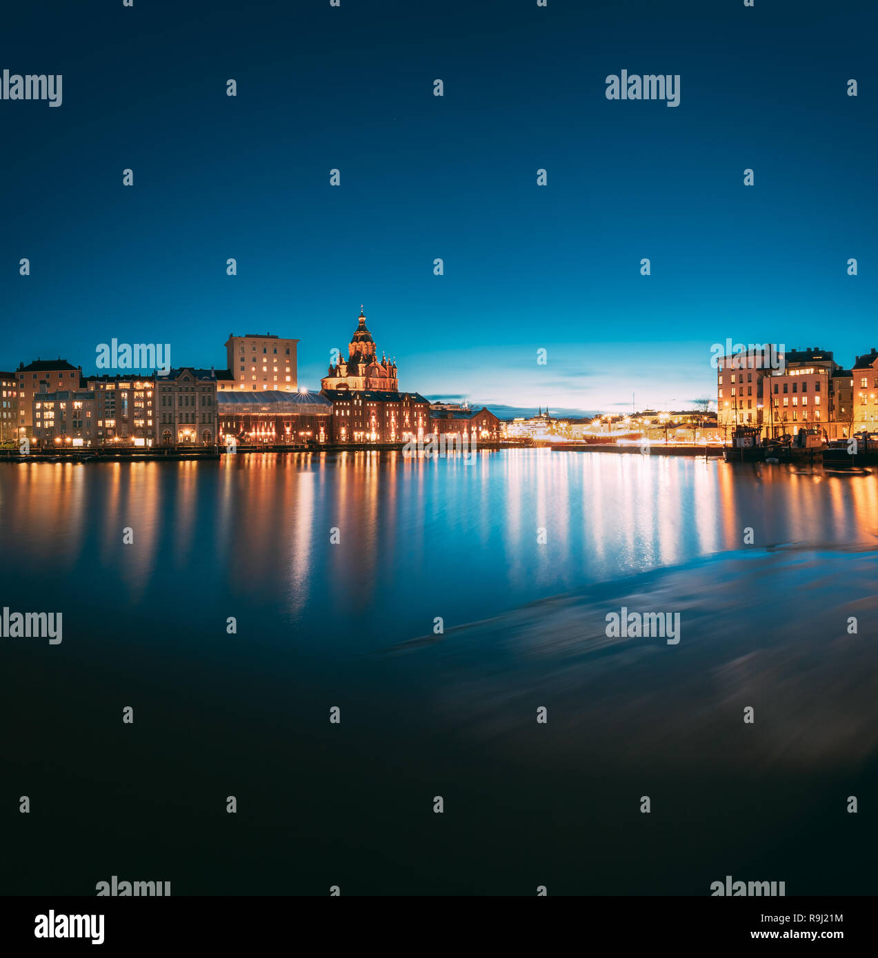 Helsinki, Finland. View Of Embankment With Uspenski Cathedral In ...