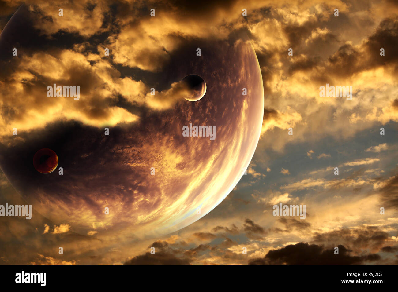 Collage - sunset in alien planet Stock Photo - Alamy