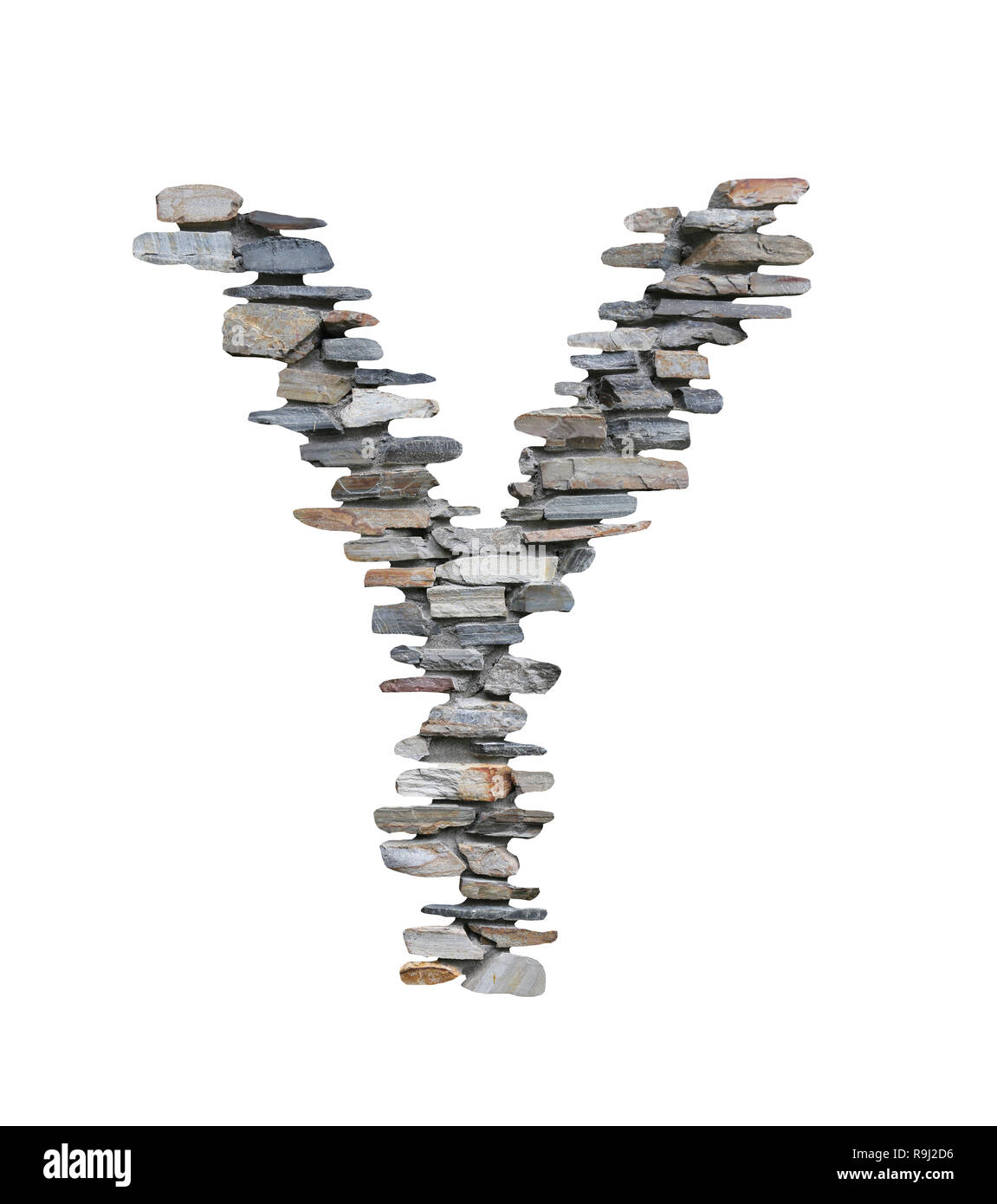 Font of Y to create from stone wall isolated on white background with ...