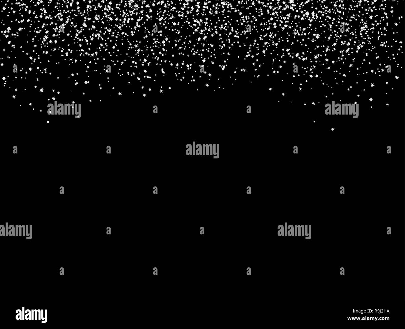 Snow made of white dots and stars falling from the sky. Abstract ...