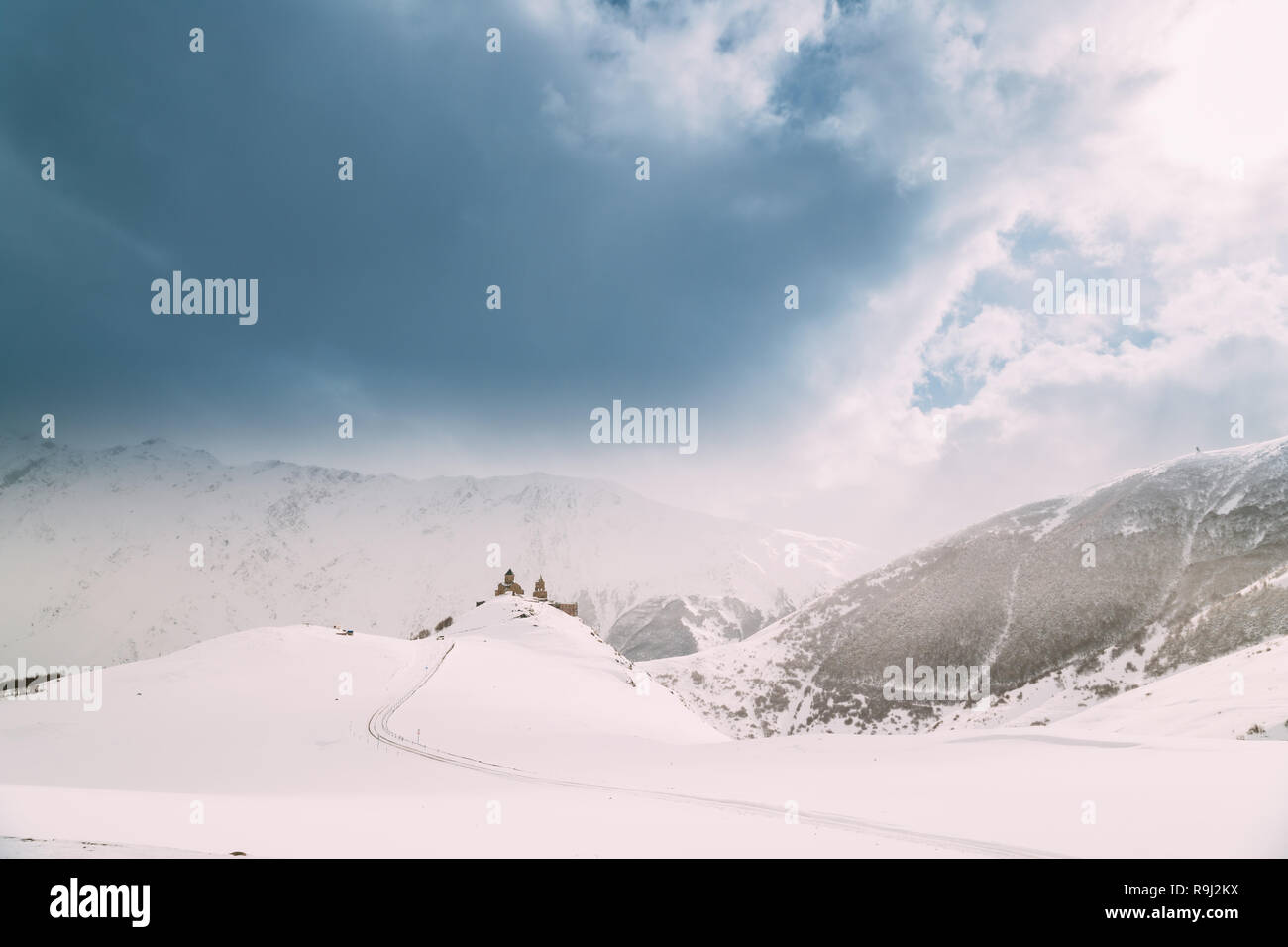 Stepantsminda, Gergeti, Georgia. Famous Ancient Gergeti Trinity Tsminda ...