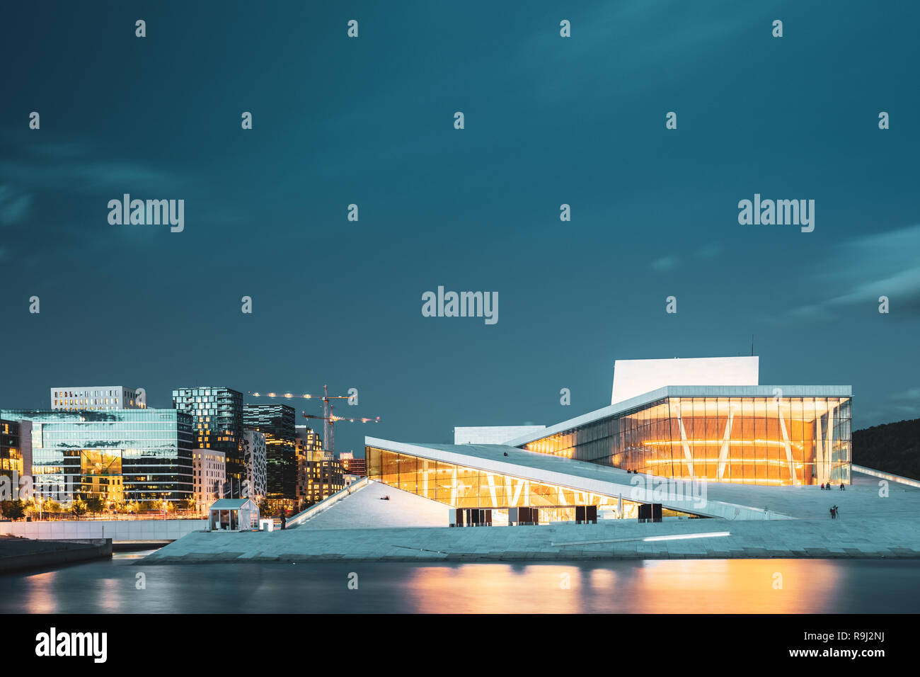 Oslo, Norway. Scenic Night Evening View Of Illuminated Norwegian ...