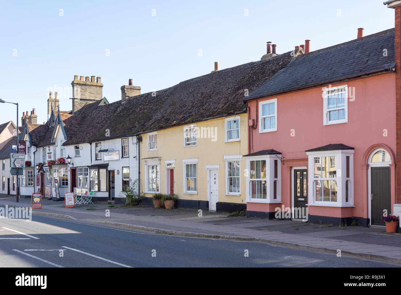 Period cottages, High Street, Needham Market, Suffolk, England, United ...