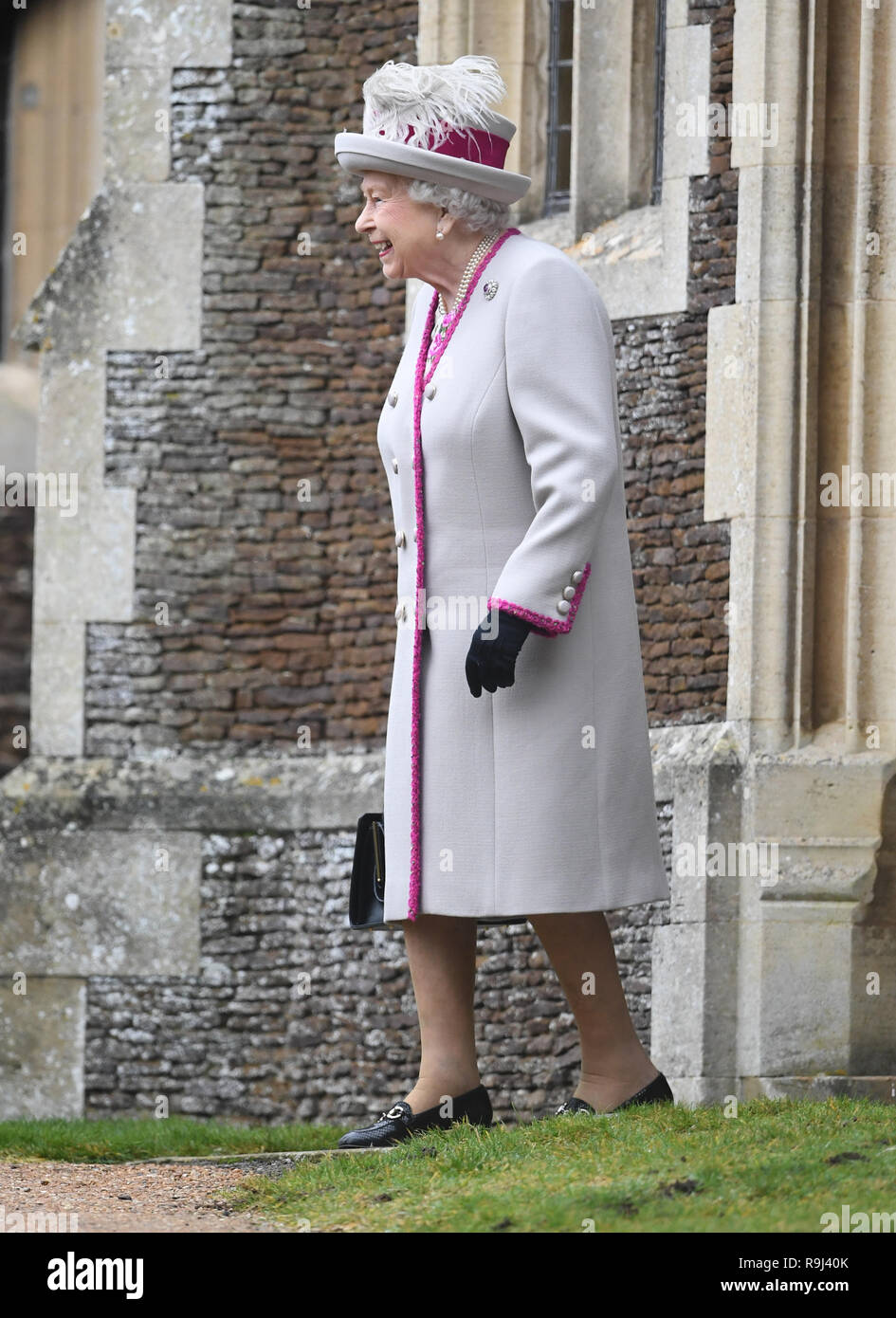 Queen Elizabeth II arriving to attend the Christmas Day morning church ...