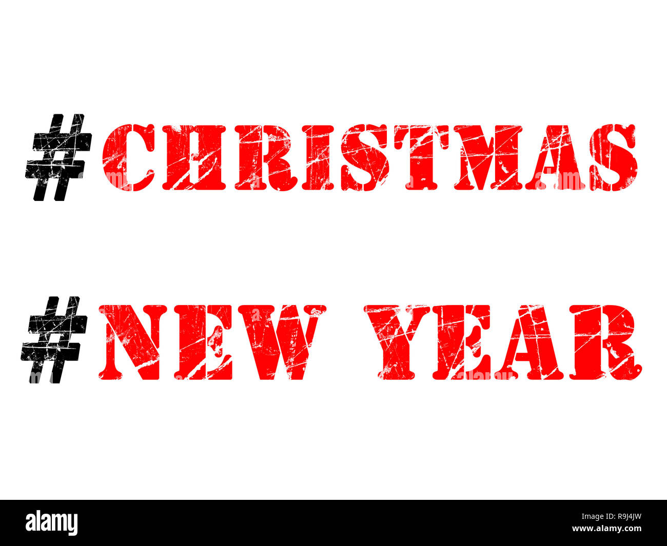 Christmas and New Year hashtags illustration. Red and black words with ...