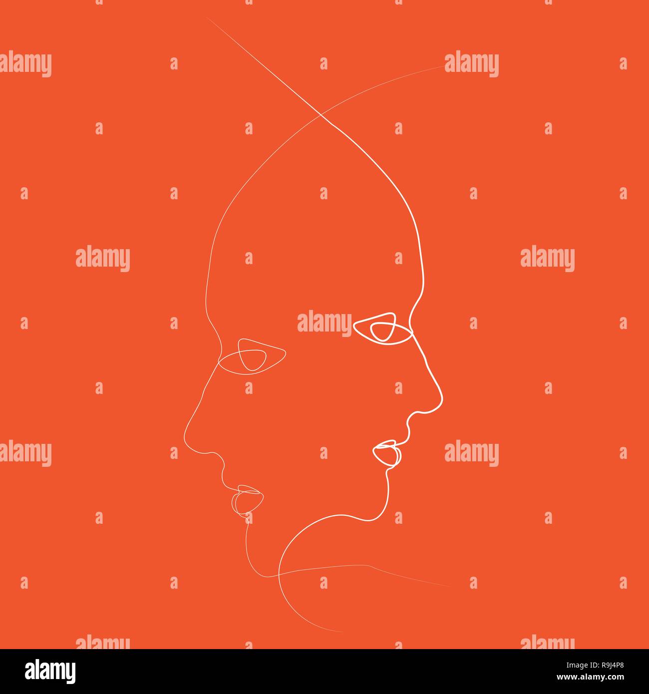 Two people silhouettes drawn with one line. Simple vector illustration ...