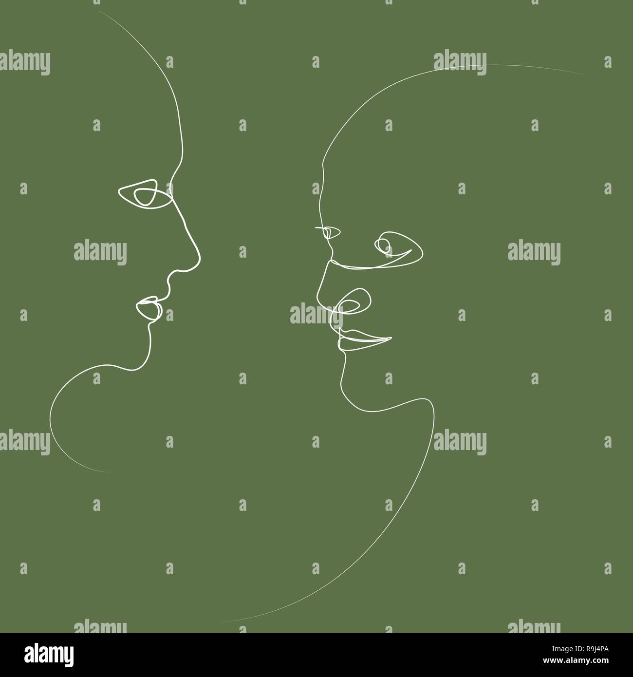 Two people silhouettes drawn with one line. Simple vector illustration ...