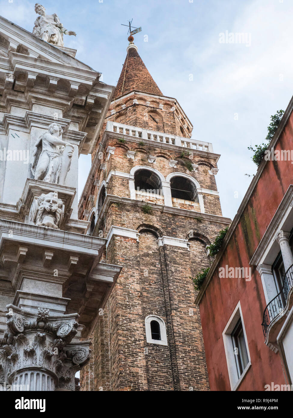 VENICE, ITALY, NOV 1st 2018: Old beautiful tower near church di San ...
