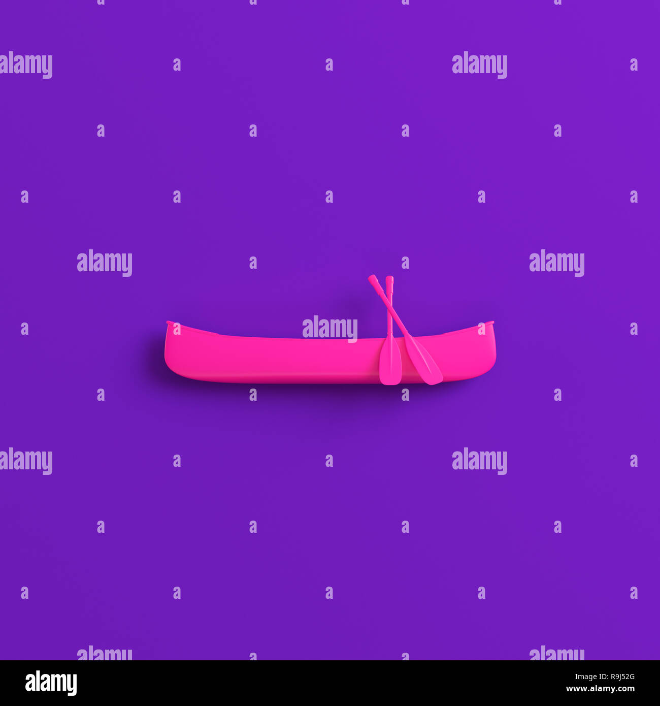 Pink canoe with paddles on purple background. Minimalism concept. 3d ...