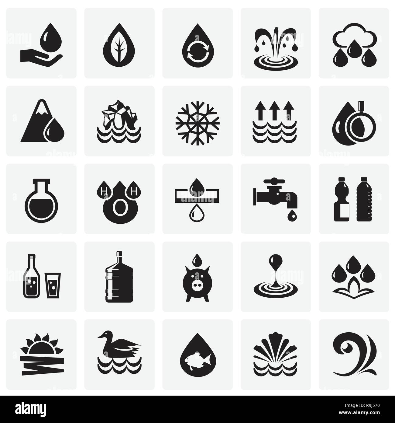 Water icon set on squares background for graphic and web design, Modern ...