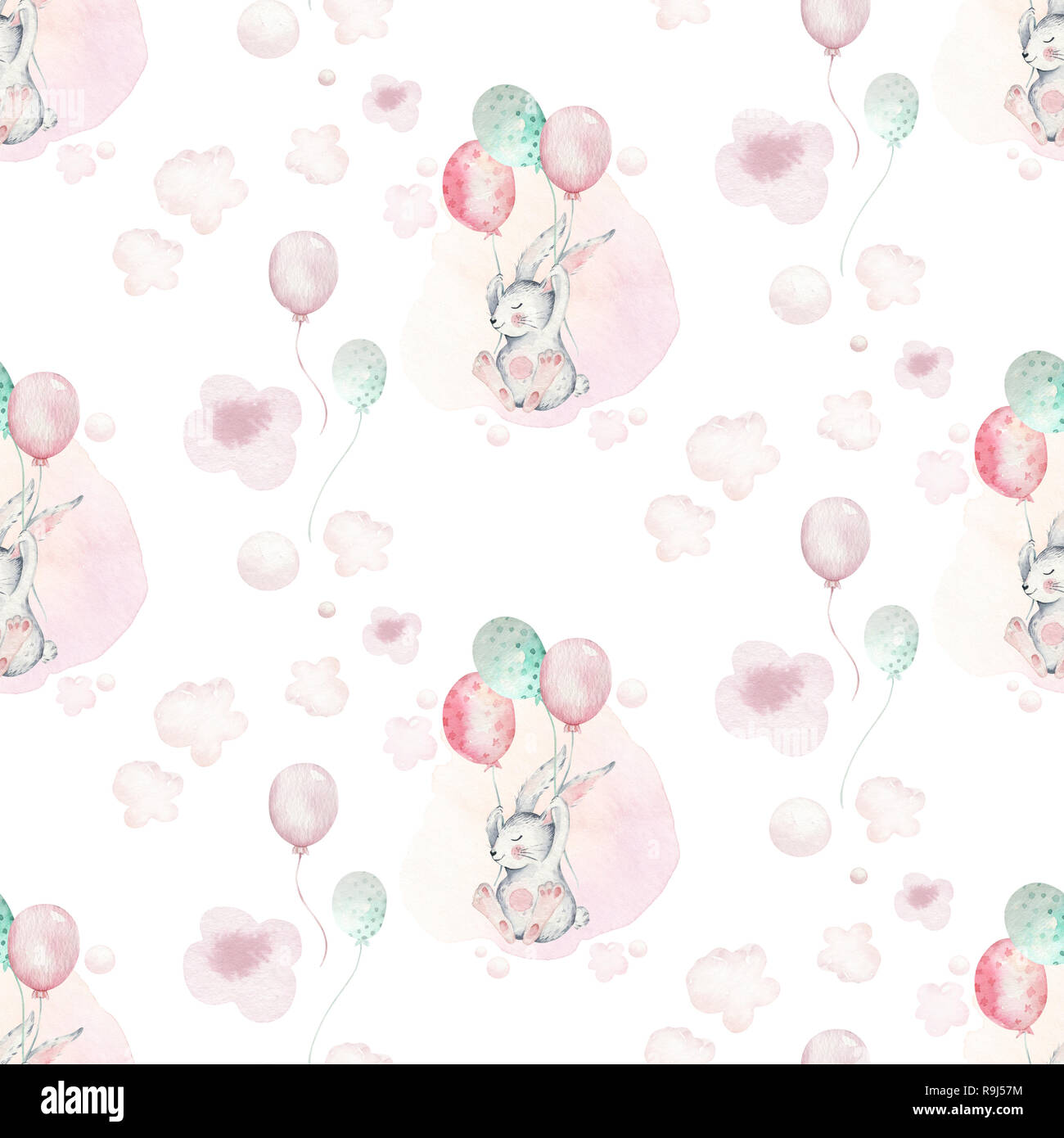 A watercolor spring illustration of the cute easter baby bunny. Rabbit ...