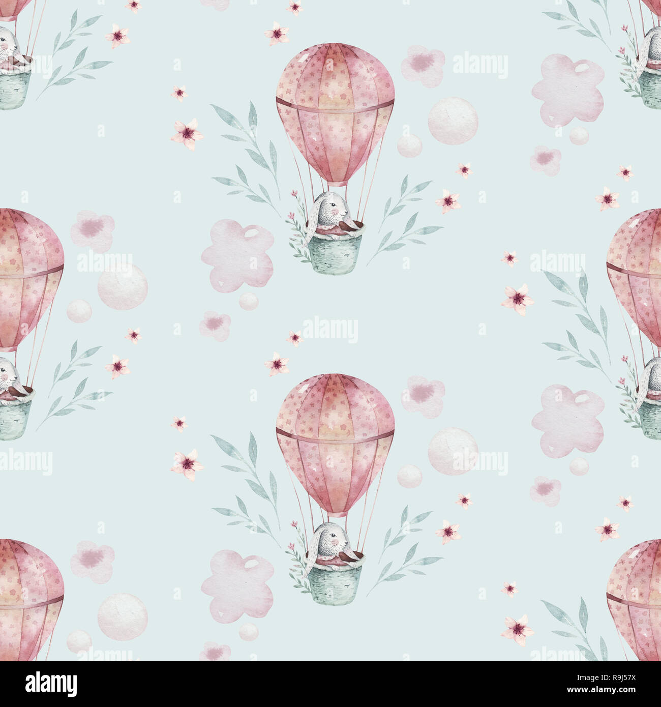 A watercolor spring illustration of the cute easter baby bunny. Rabbit ...