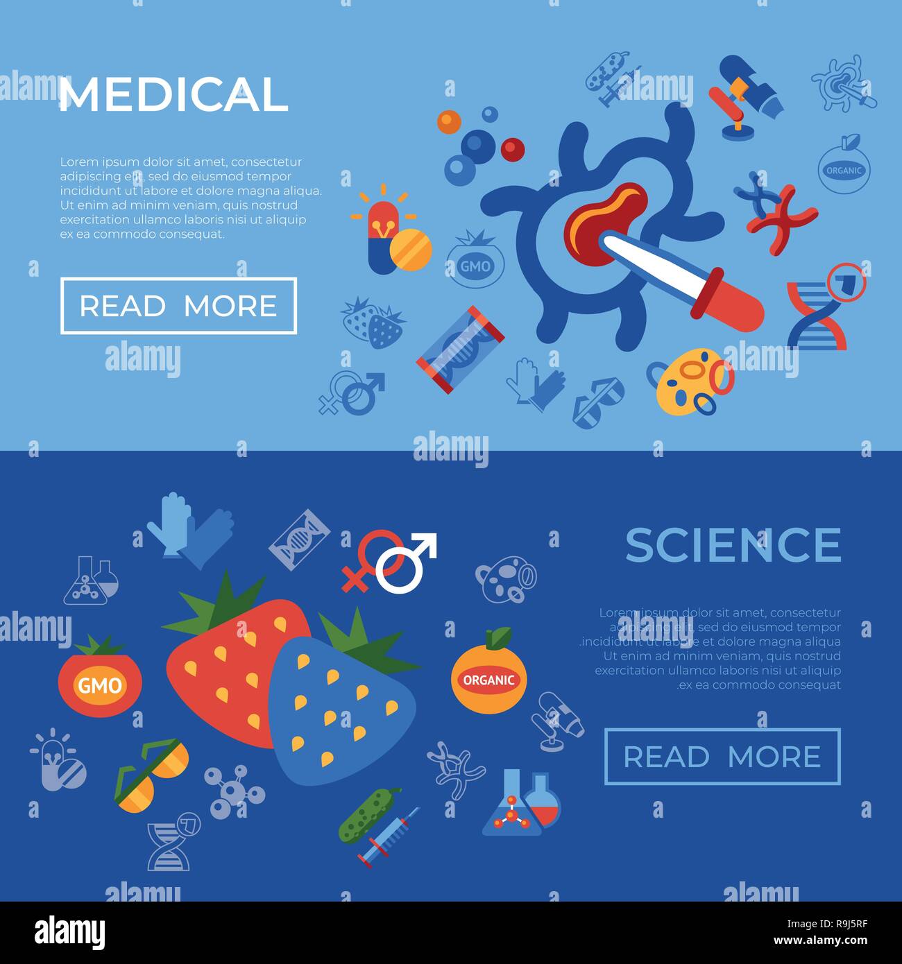 Digital vector genetic engineering gmo technology icons set ...