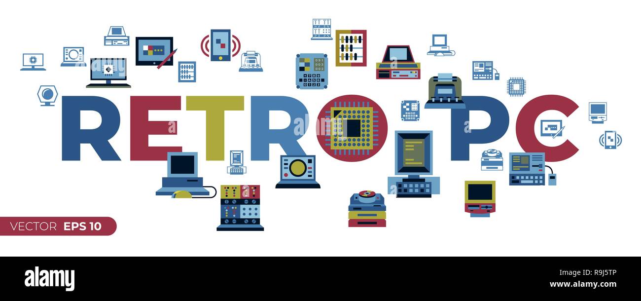 Digital vector personal computer timeline technology icons set ...