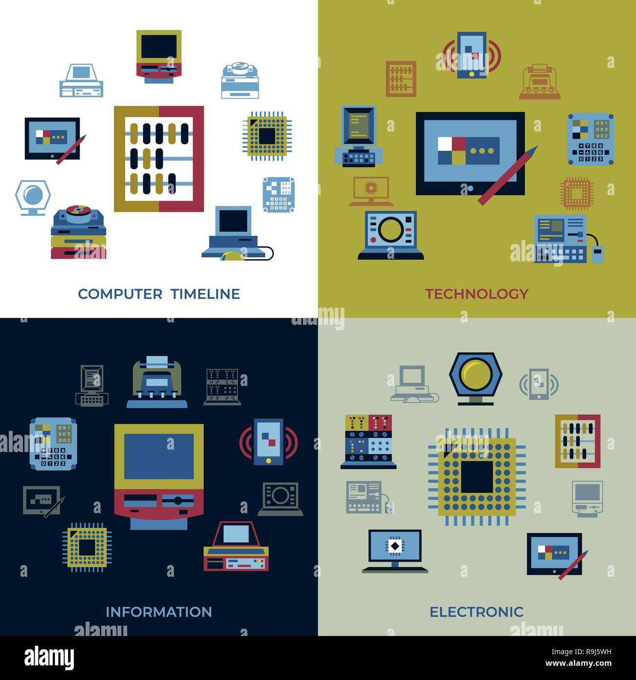 Digital vector personal computer timeline technology icons set ...