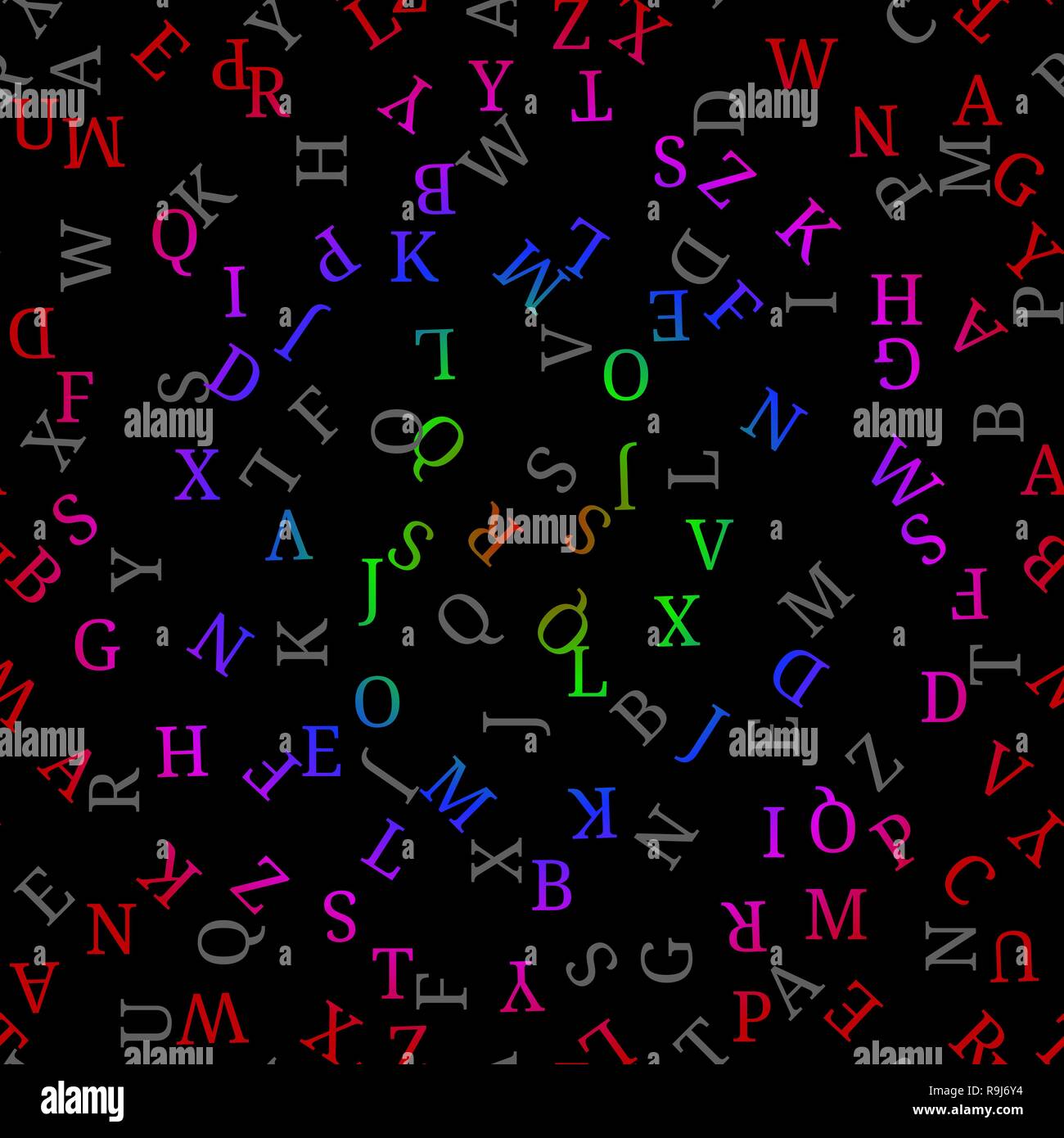 Seamless pattern with colorful alphabet, , isolated on black background ...