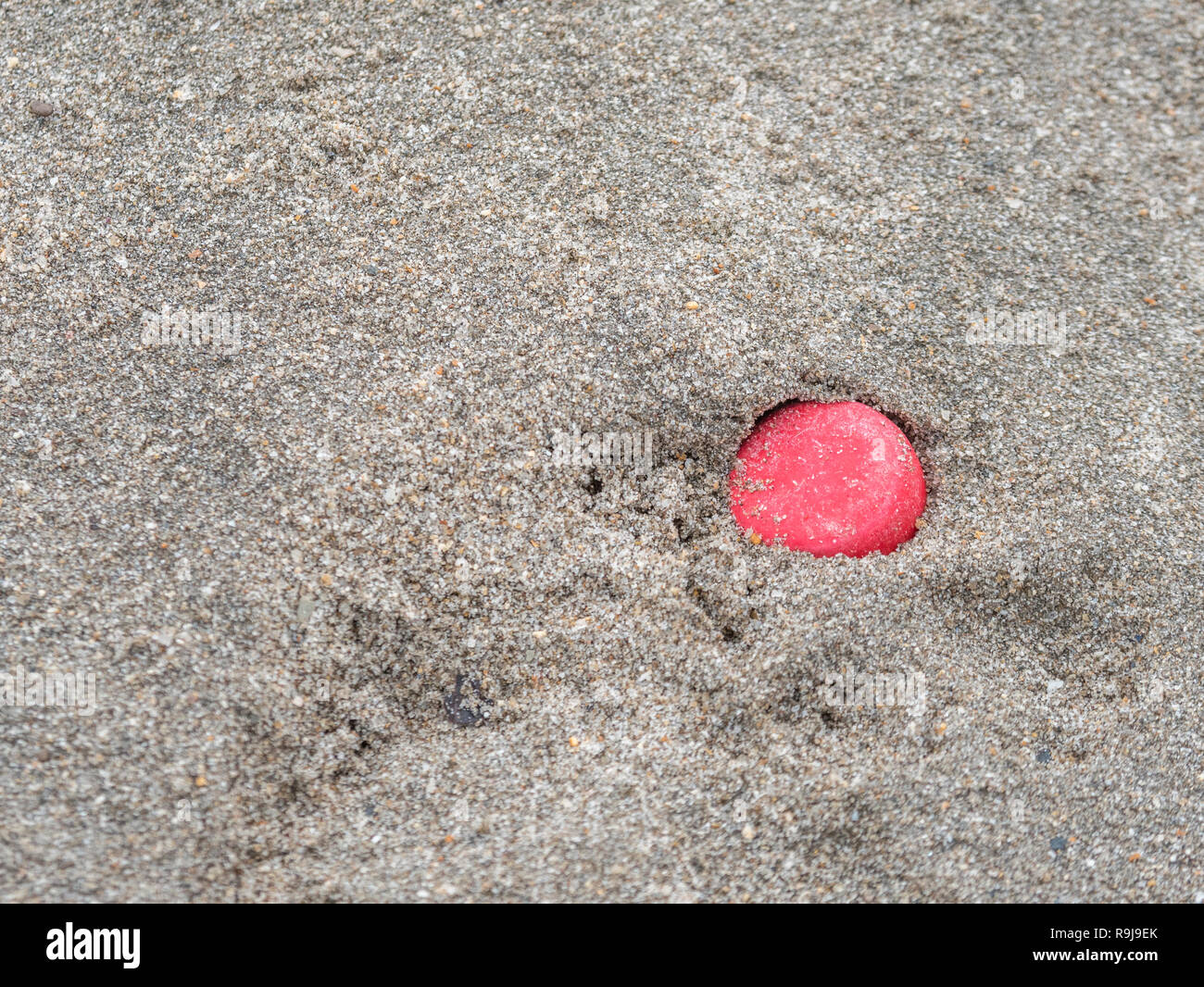 Plastic red bottle cap washed up on shore & polluting shoreline ...