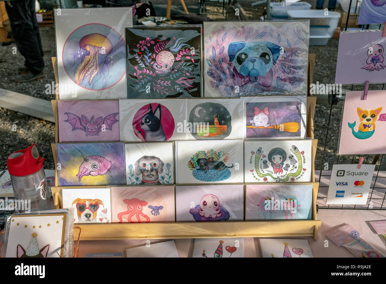 "Squidly Designs" handmade items & art prints market display Stock ...