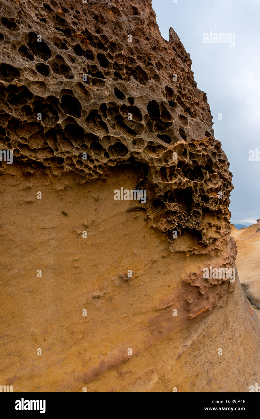Unique geological formations at Yehliu Geopark in Taiwan on a sunny day ...