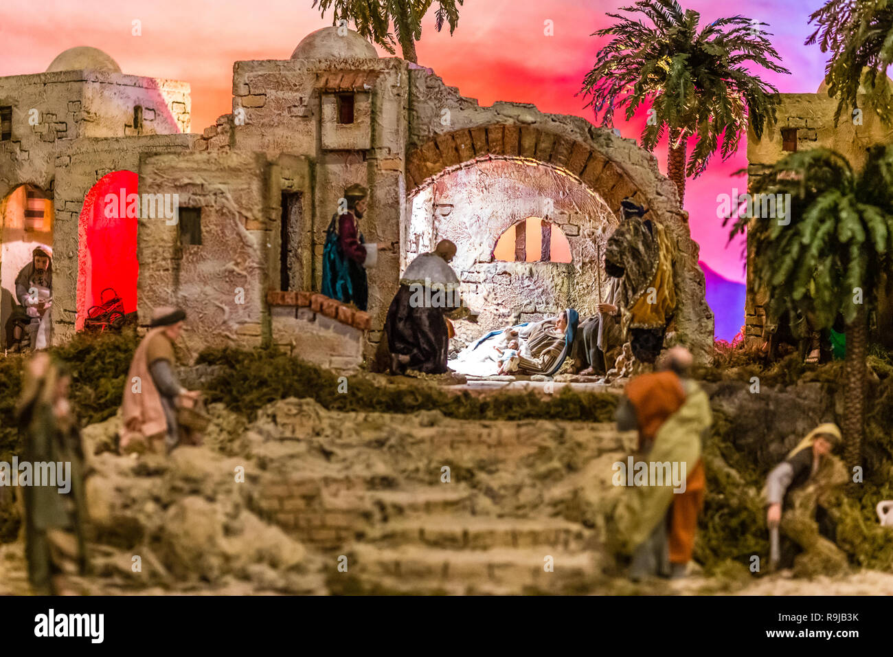 Holy Family in Christmas Nativity scene with the Three Wise Men Stock ...