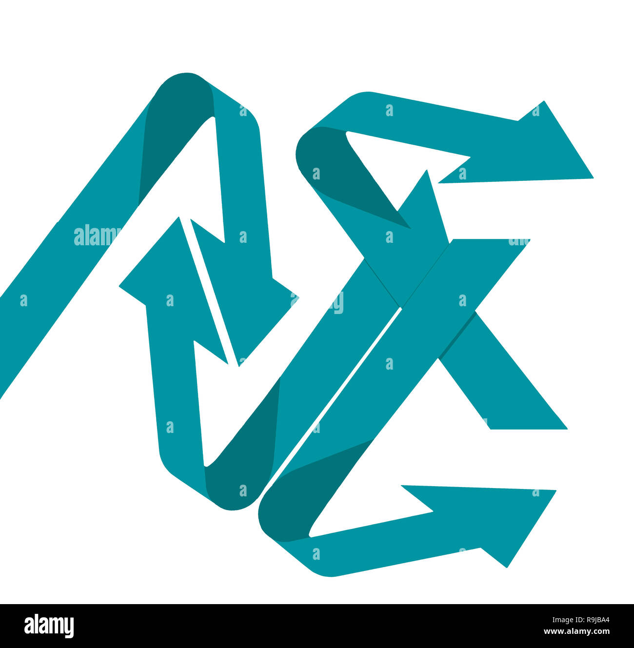 Confusion and chaos is a theme illustrated by four arrows bending in ...