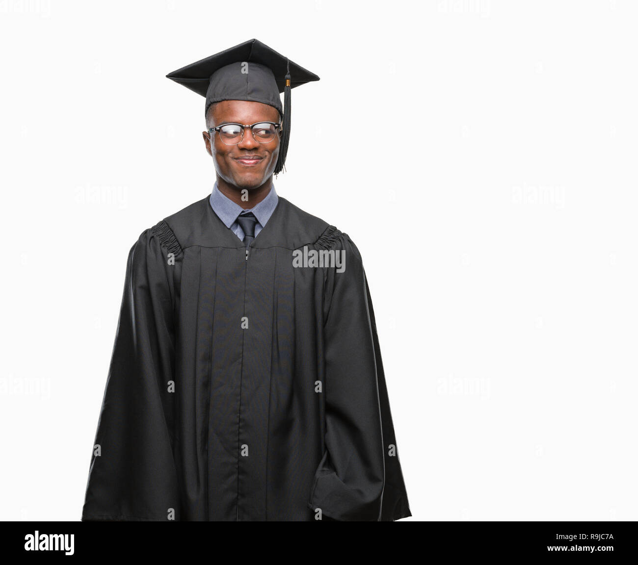 Young graduated african american man over isolated background smiling ...