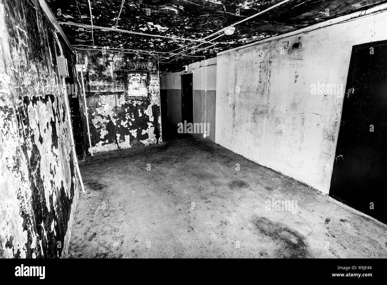 Awful and very dirty interior of apartment building. Place of horror ...
